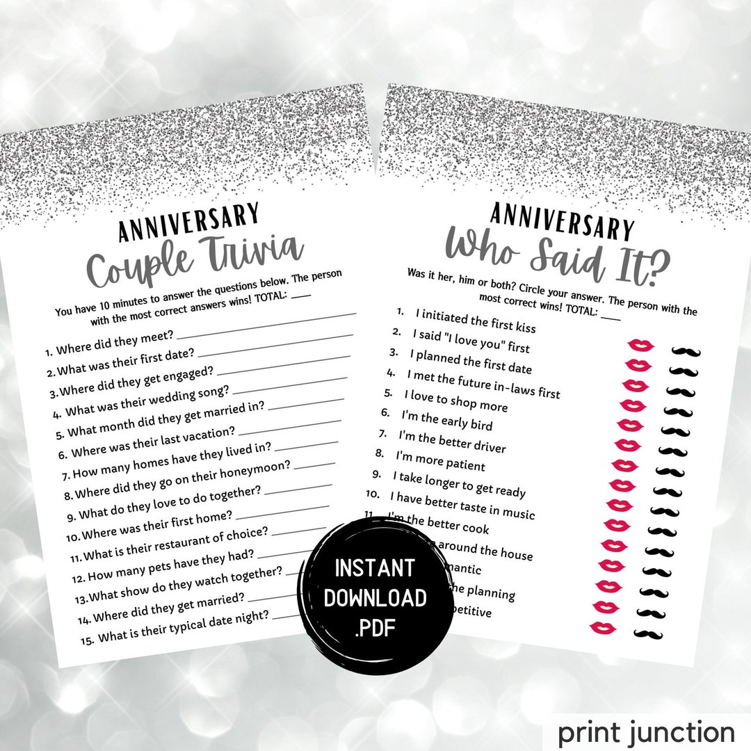 Anniversary Games, Anniversary Party Games, Who Said It, Couple Trivia ...