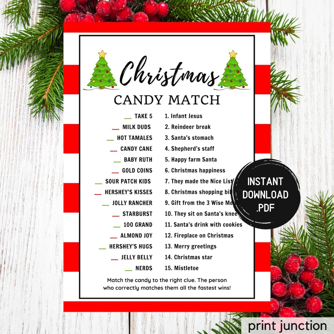 Christmas Candy Match Game, Christmas Trivia Printable Game, Christmas ...