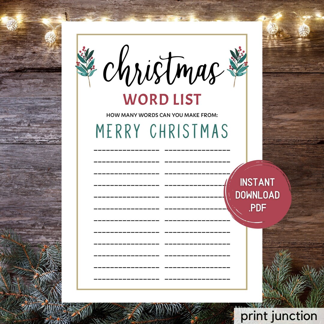 Christmas Word List Game, Printable Holiday Activity, Christmas Game ...
