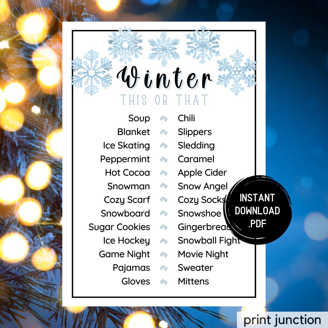 Winter Would You Rather Game, This or That, Printable Winter Games ...