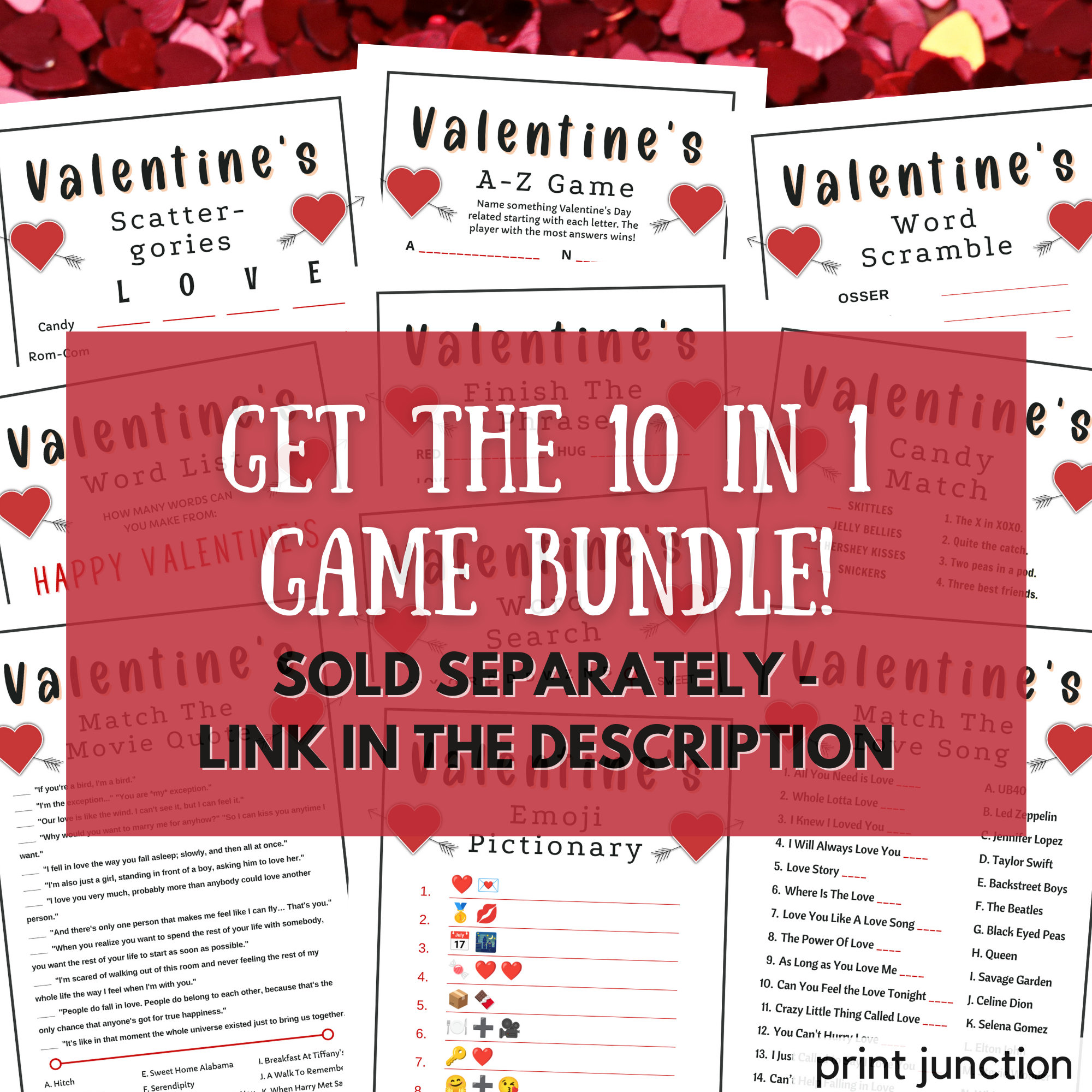 Valentines Day Games, Valentine Party Printable, Match the Love Song ...