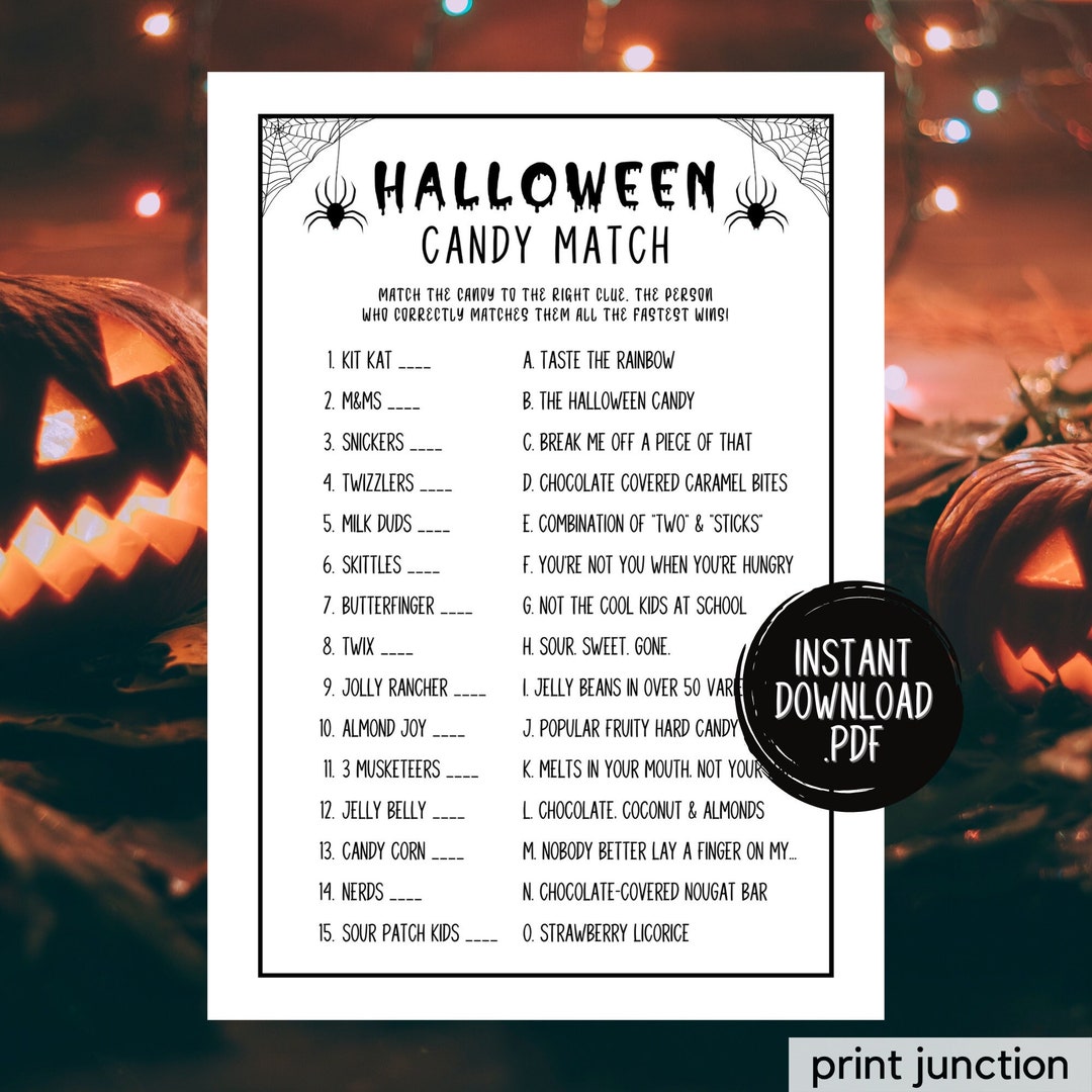 Halloween Candy Match Game, Halloween Party Games Printable, Halloween ...