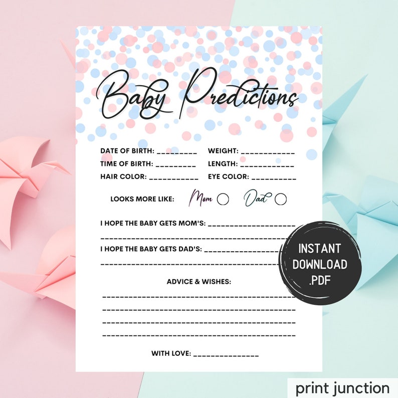 Baby Predictions and Advice Gender Reveal Party Games Gender - Etsy