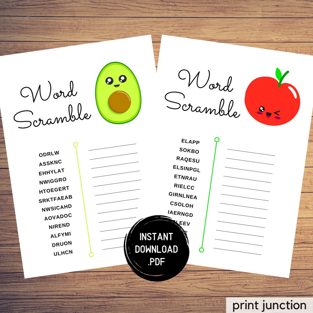 Kids Word Scramble Puzzle: Printable Activity Pages (instant Download ...
