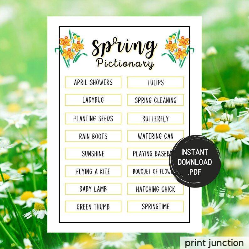 Spring Pictionary Game, Printable Spring Games, Spring Party Games ...