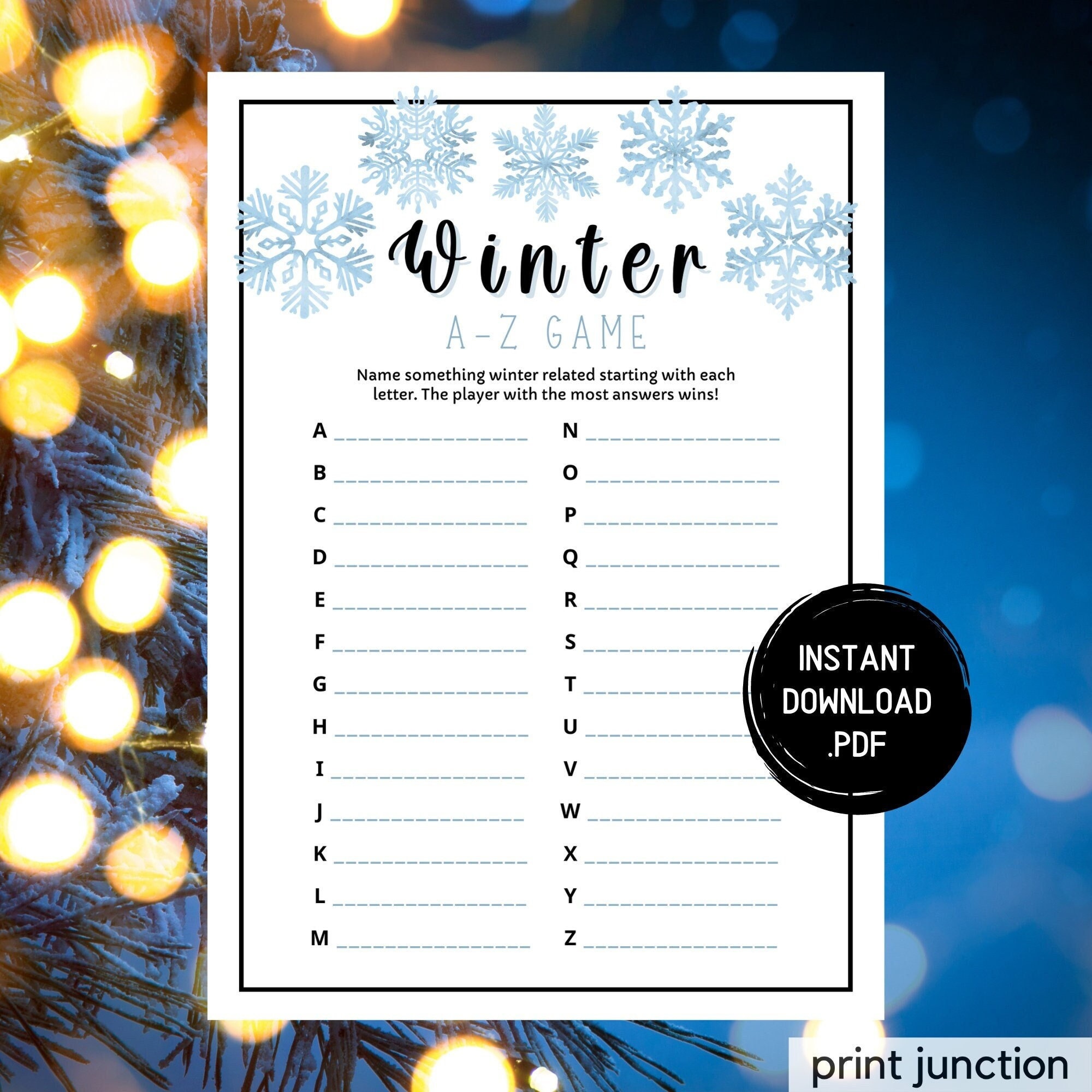 Winter Scattergories A-Z Game, Printable Word Games, Winter Games ...