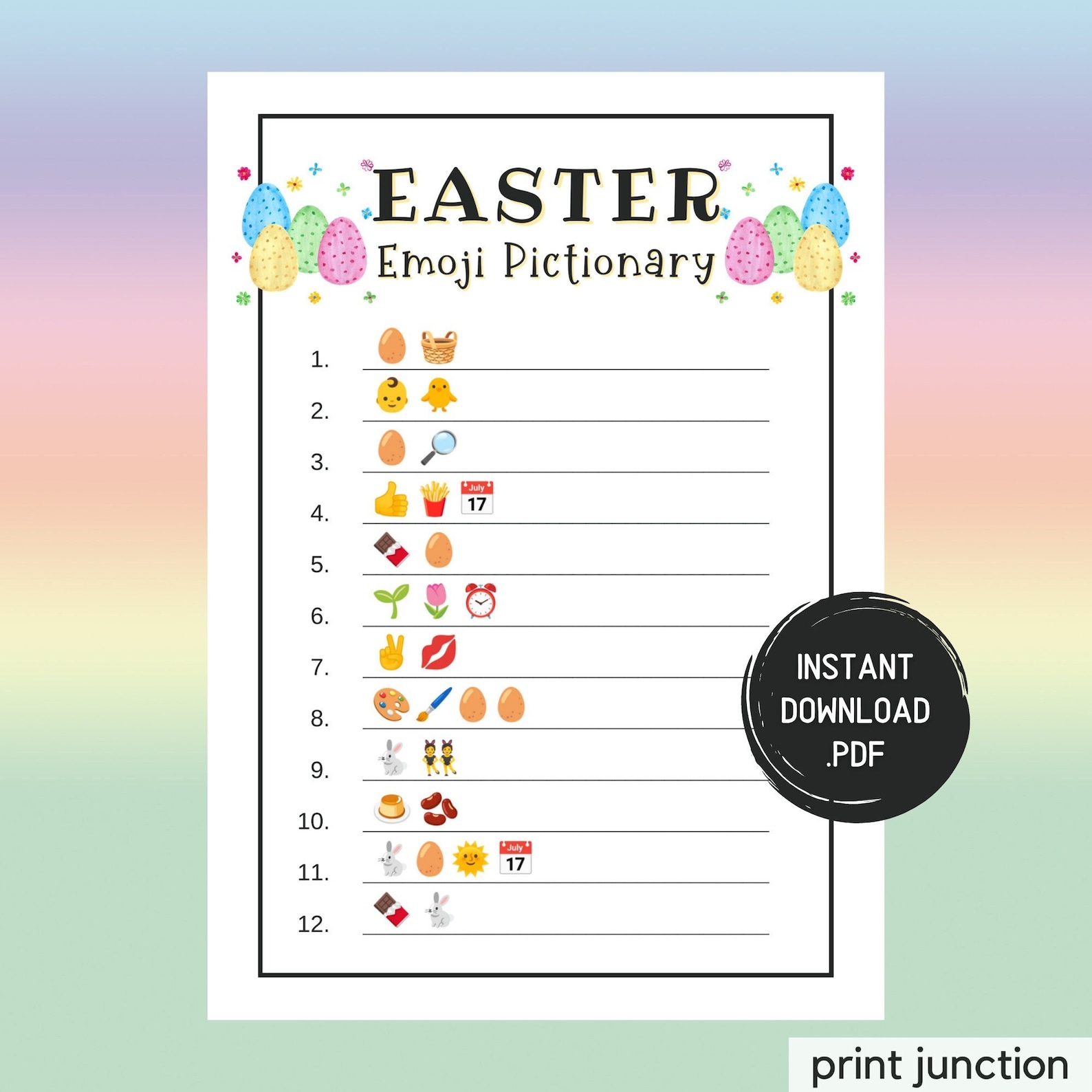 Easter Emoji Pictionary Game: Printable Easter Activity (instant ...