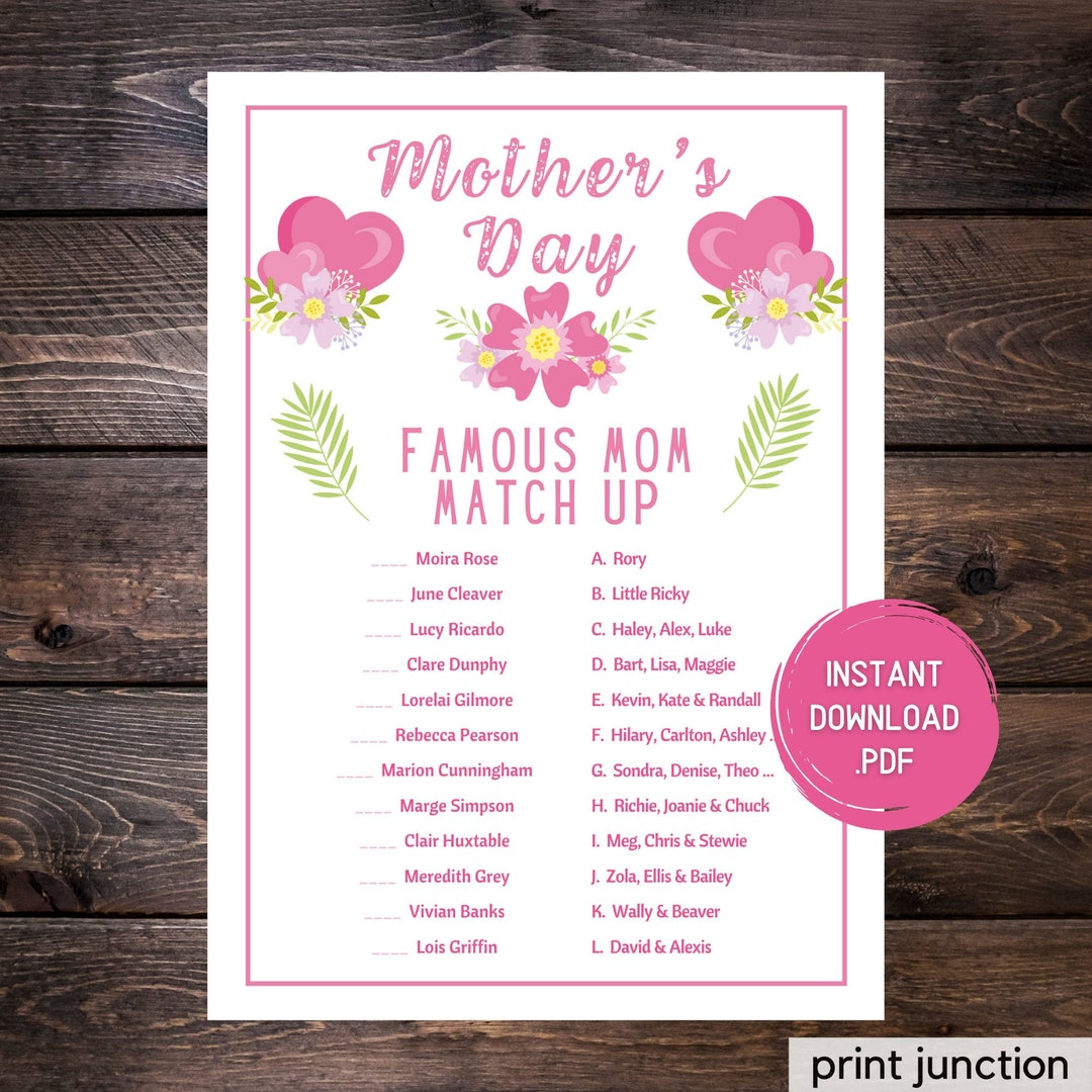 Famous Moms Match up Trivia Game, Mothers Day Games, TV Trivia Party ...