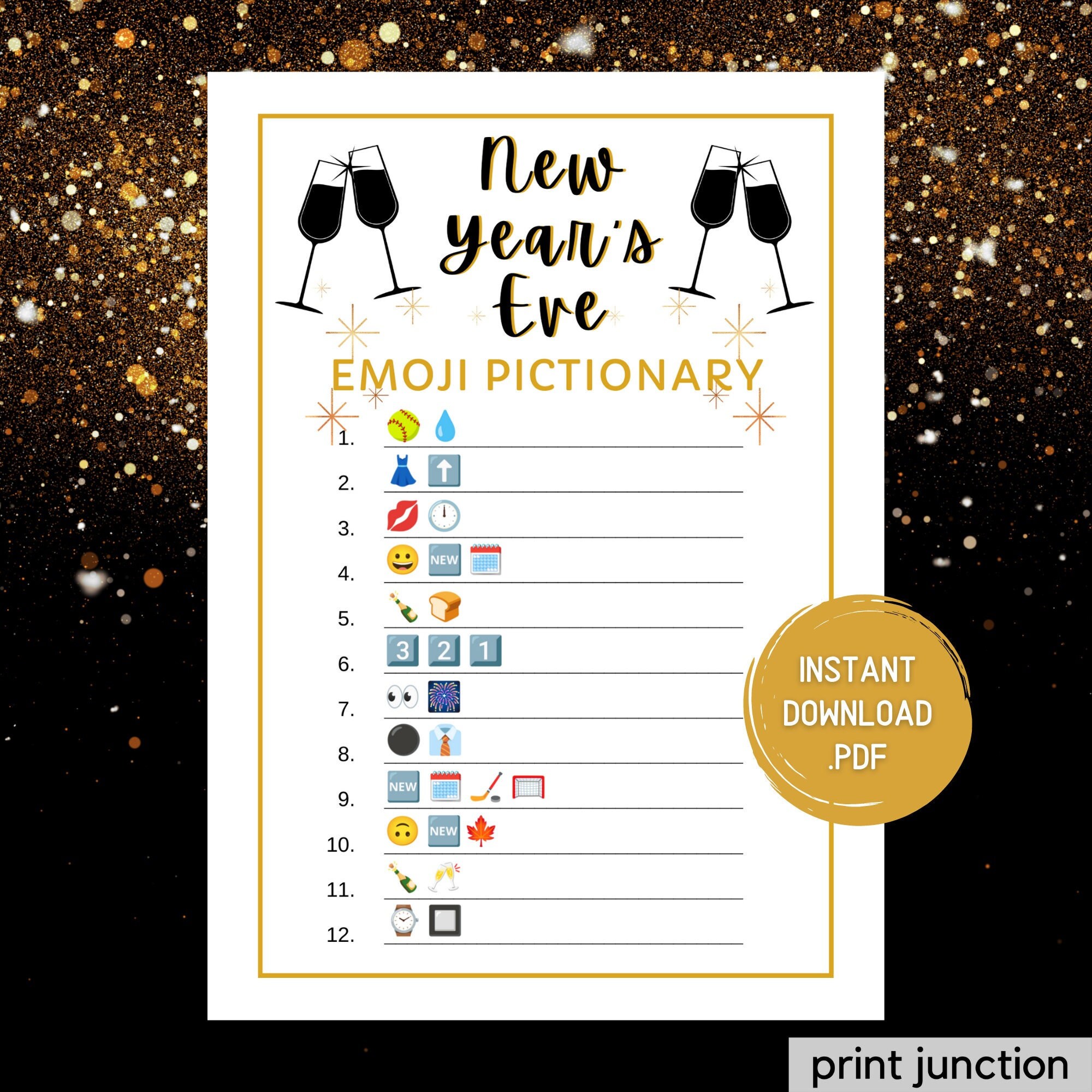 New Years Eve Emoji Pictionary Game, New Years Party Game Activity, New ...