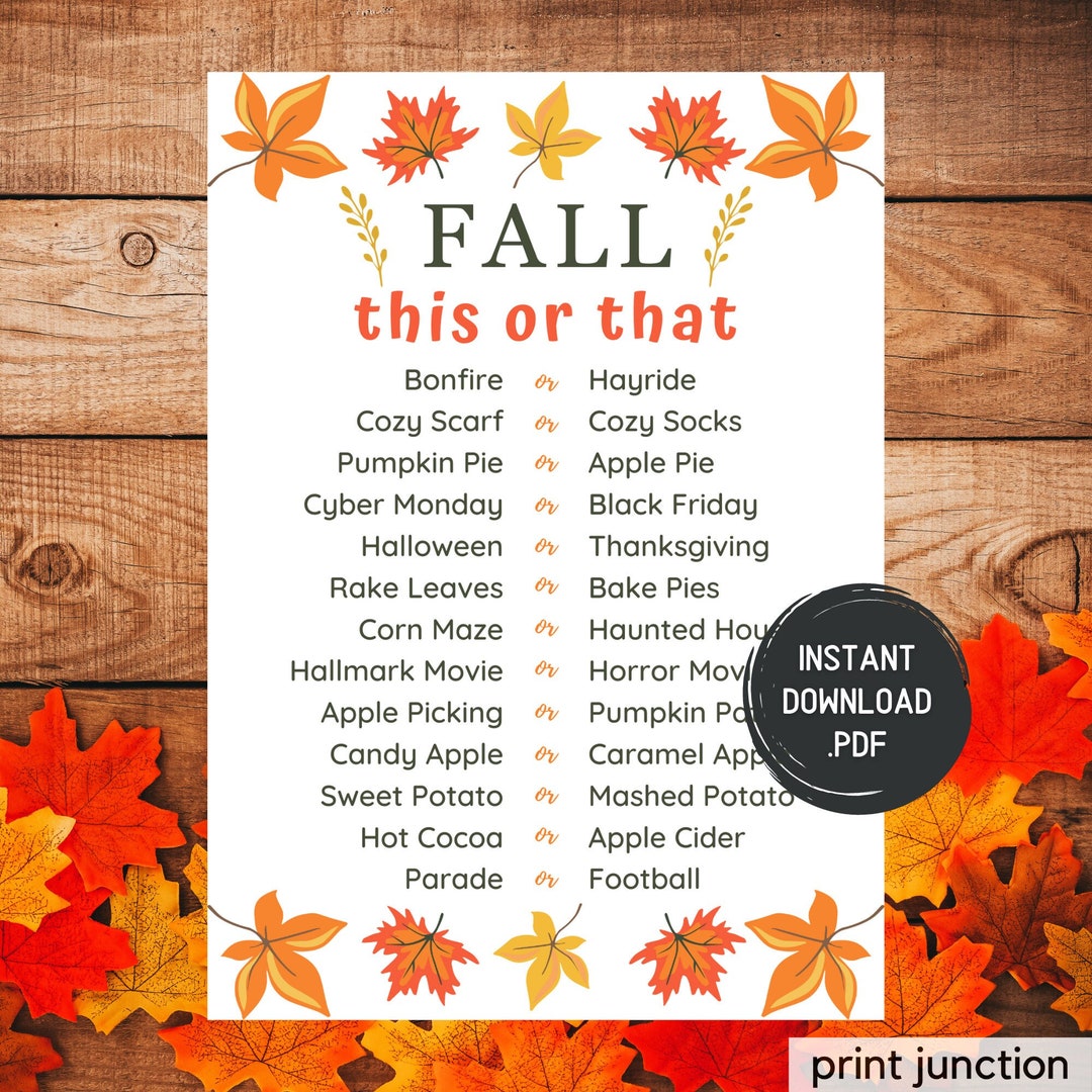 Thanksgiving Games, This or That, Fall Games, Autumn Games, Fall ...