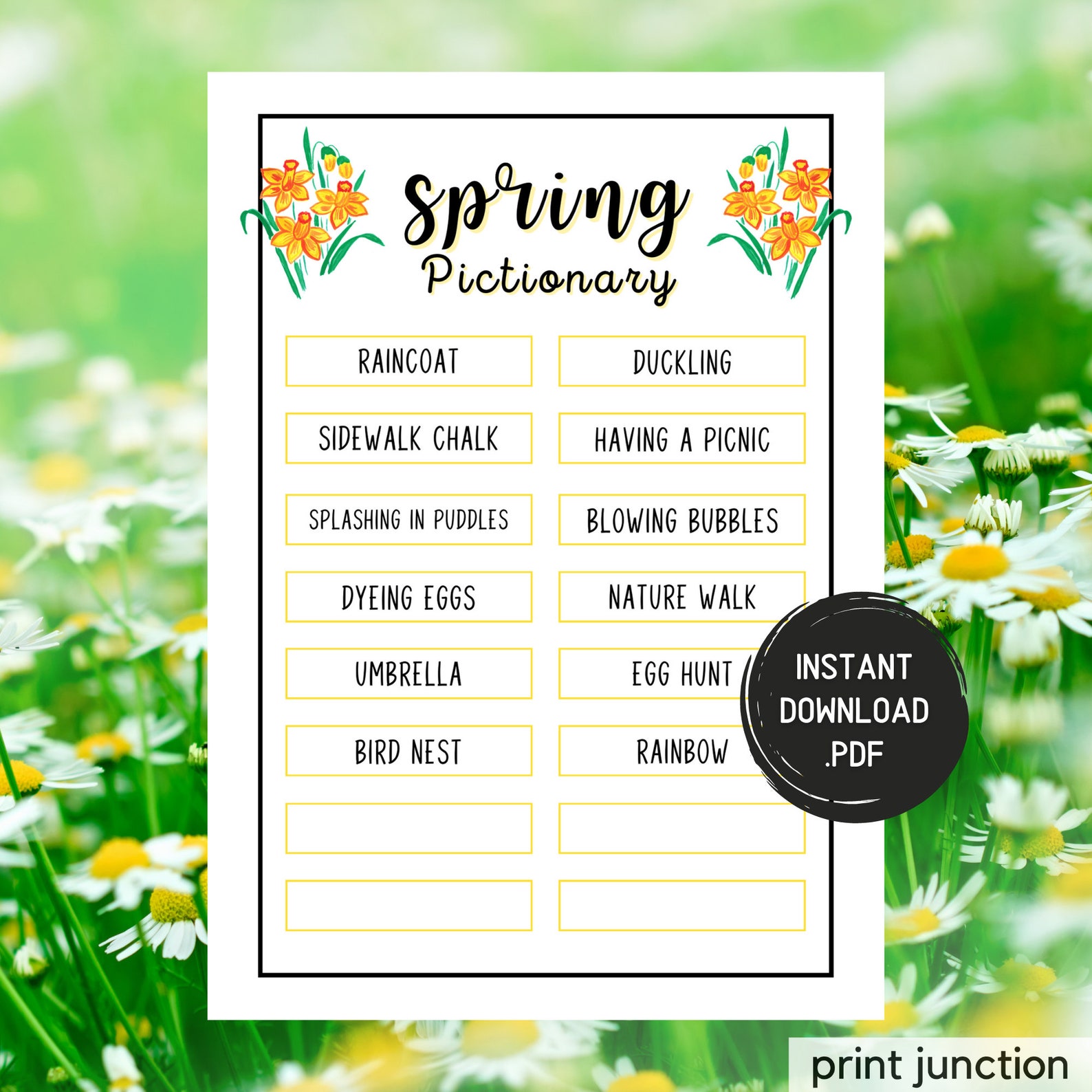 Spring Pictionary Game, Printable Spring Games, Spring Party Games ...