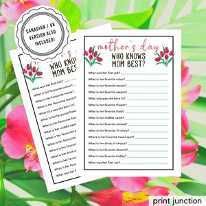 Printable Mothers Day Game, Who Knows Mom Best, How Well Do You Know ...