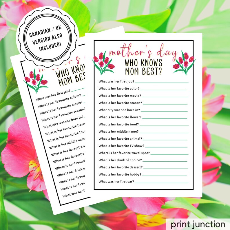 Printable Mothers Day Game, Who Knows Mom Best, How Well Do You Know ...