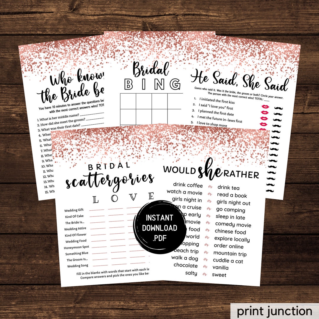 Rose Gold Bridal Shower Games: 5-in-1 Bundle (digital Download) - Etsy