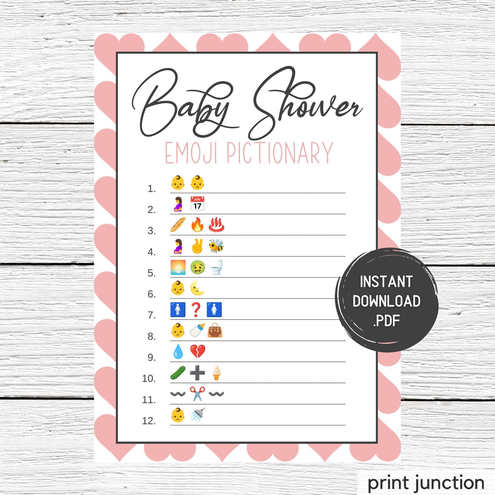 Emoji Pictionary Baby Shower Game: Heart Theme (digital Download) - Etsy