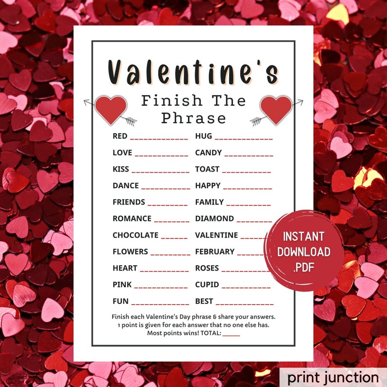 Valentines Day Games, Finish the Phrase Game, Valentines Printable ...