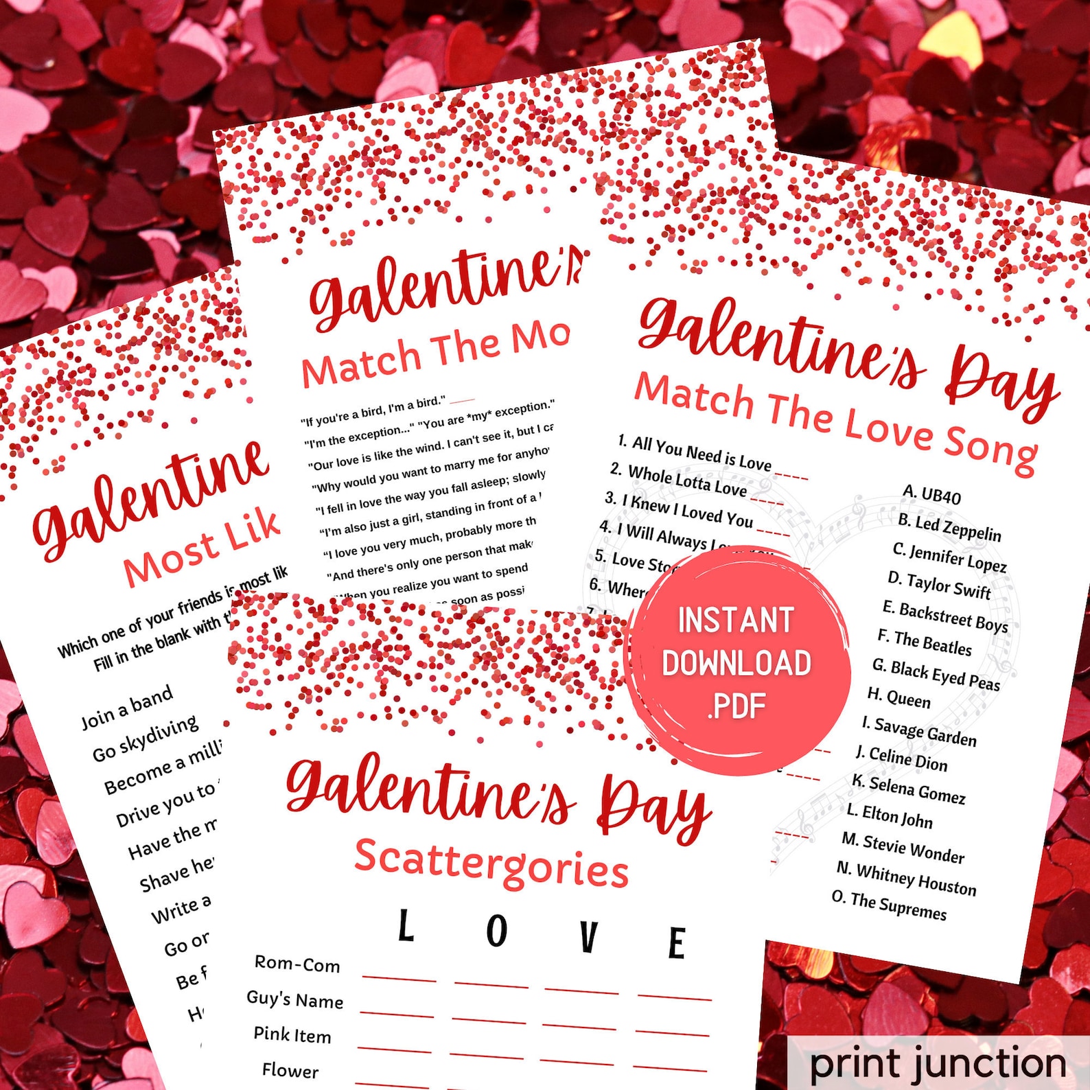 Valentine's Day Games 4 Pack of Games Valentine Party Printables Bundle ...