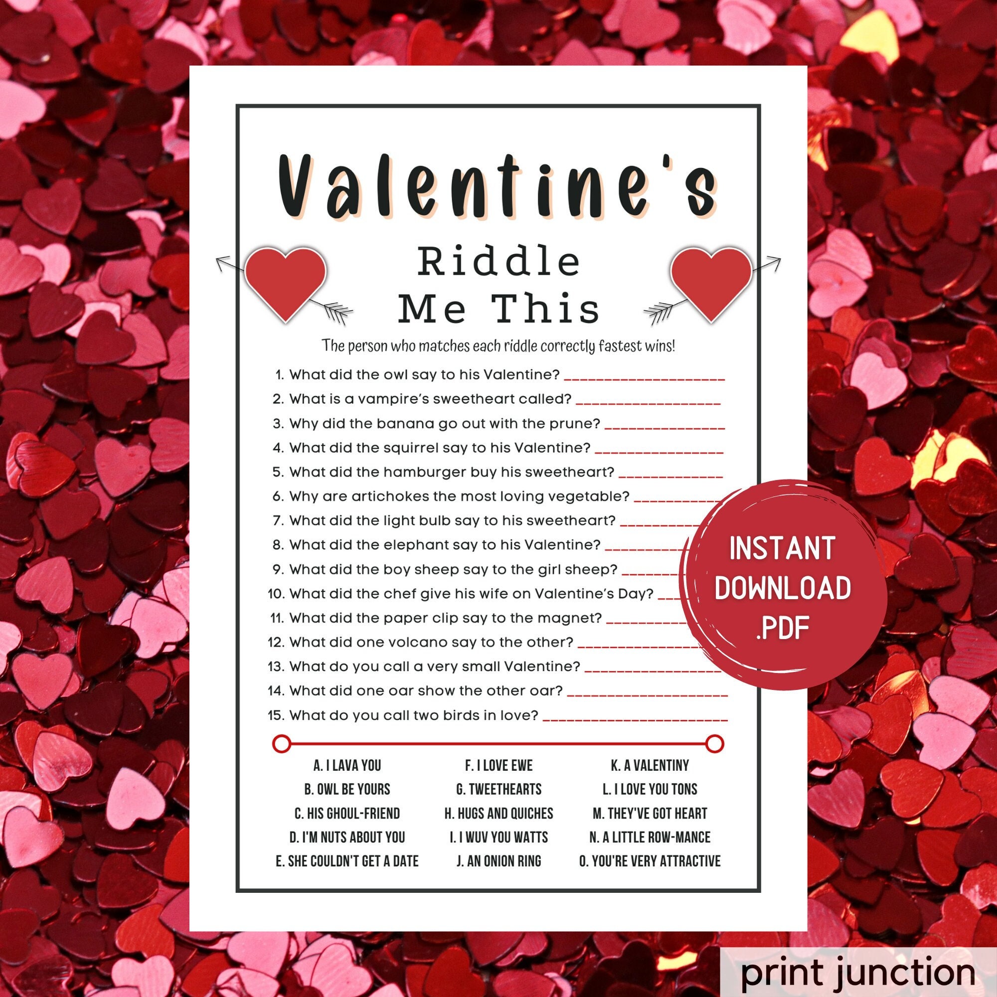 Valentines Day Riddle Me This Trivia Game, Valentine Printable Games ...