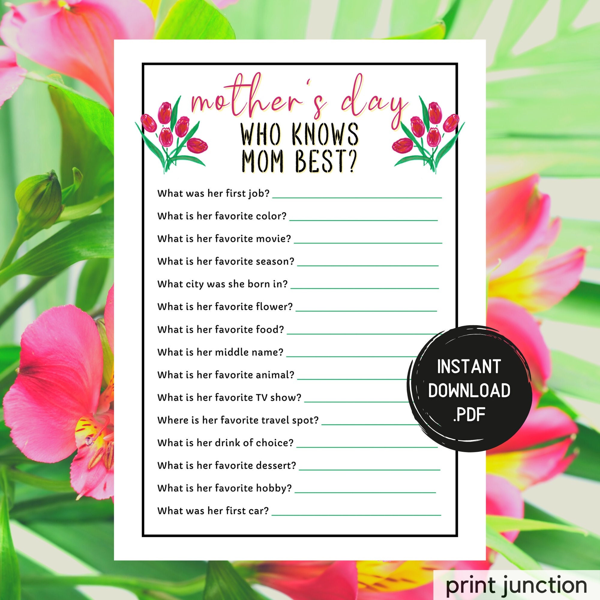 Printable Mothers Day Game, Who Knows Mom Best, How Well Do You Know ...