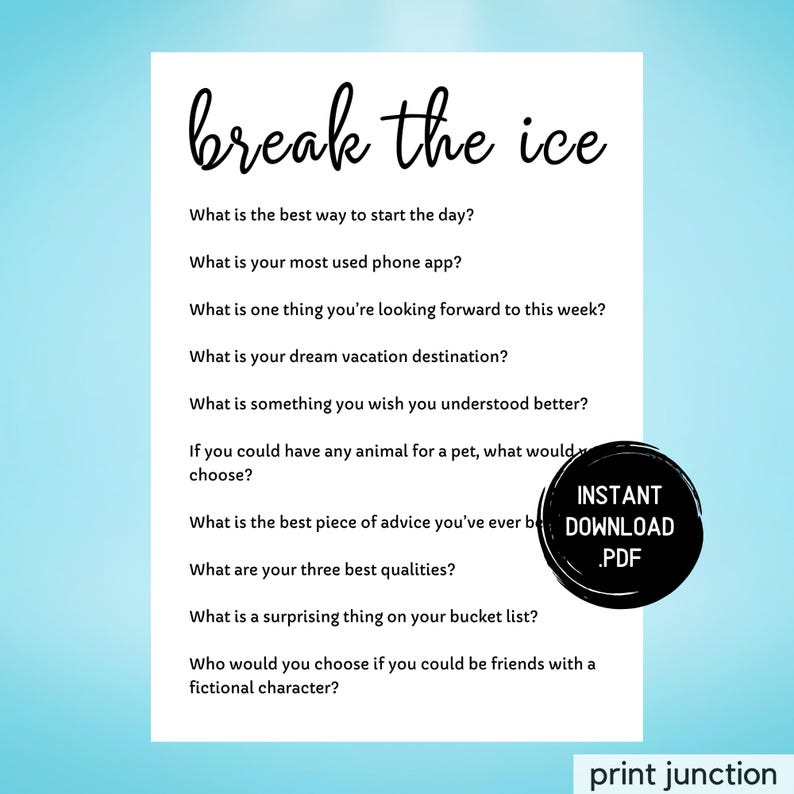 Printable Icebreaker Game: Party Conversation Starters (PDF Download ...
