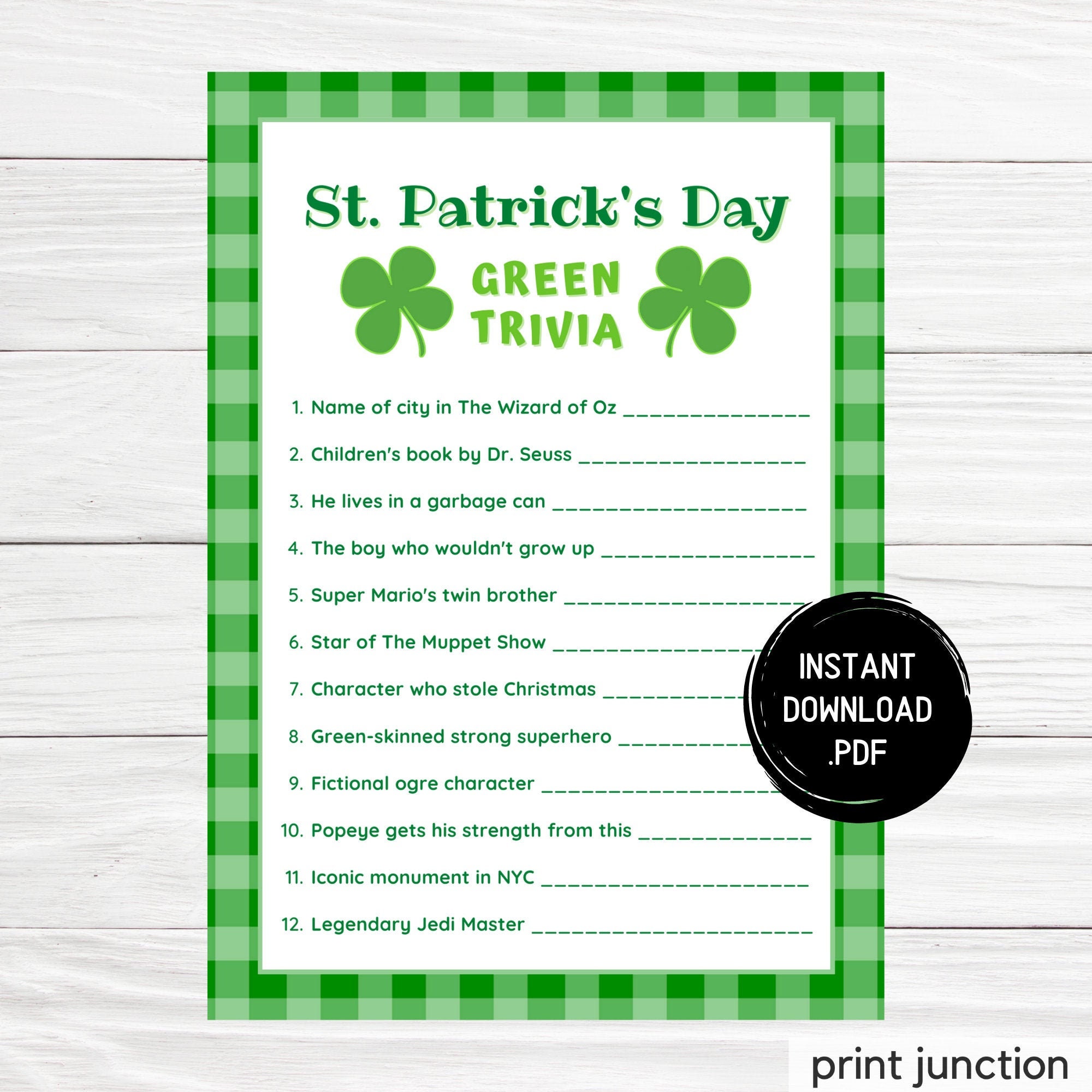 St. Patrick's Day Green Trivia Game (digital Download) - Etsy