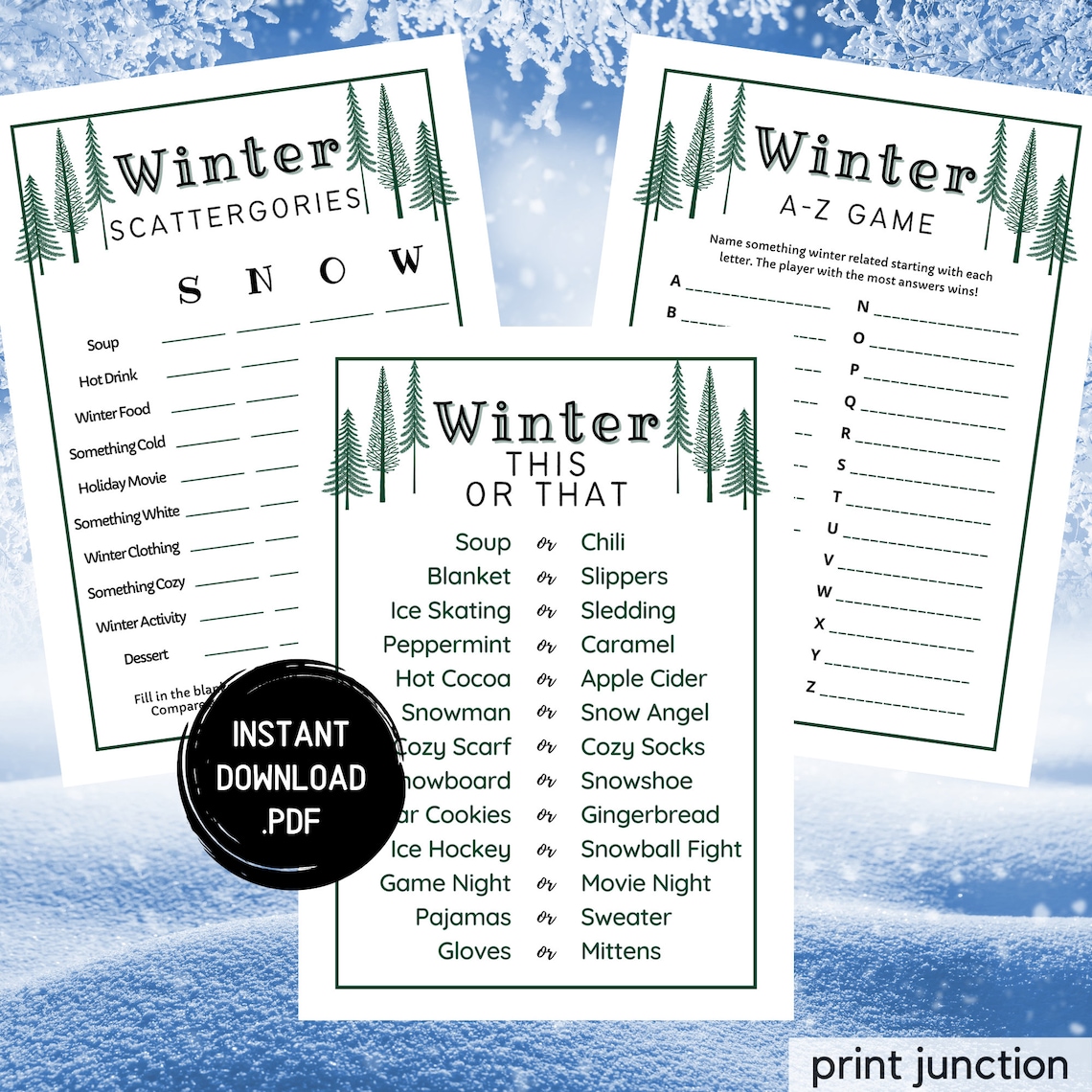 10 Winter Games Bundle Printable Winter Games Wintertime | Etsy