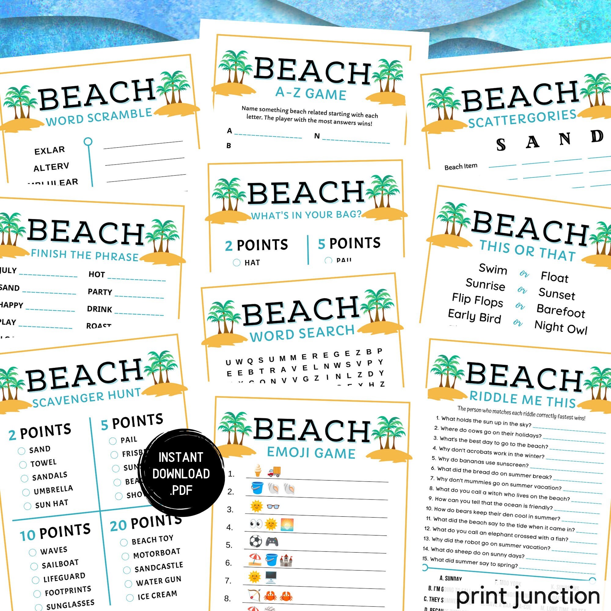 10 Beach Games Bundle, Printable Summer Games, Summertime Activities ...