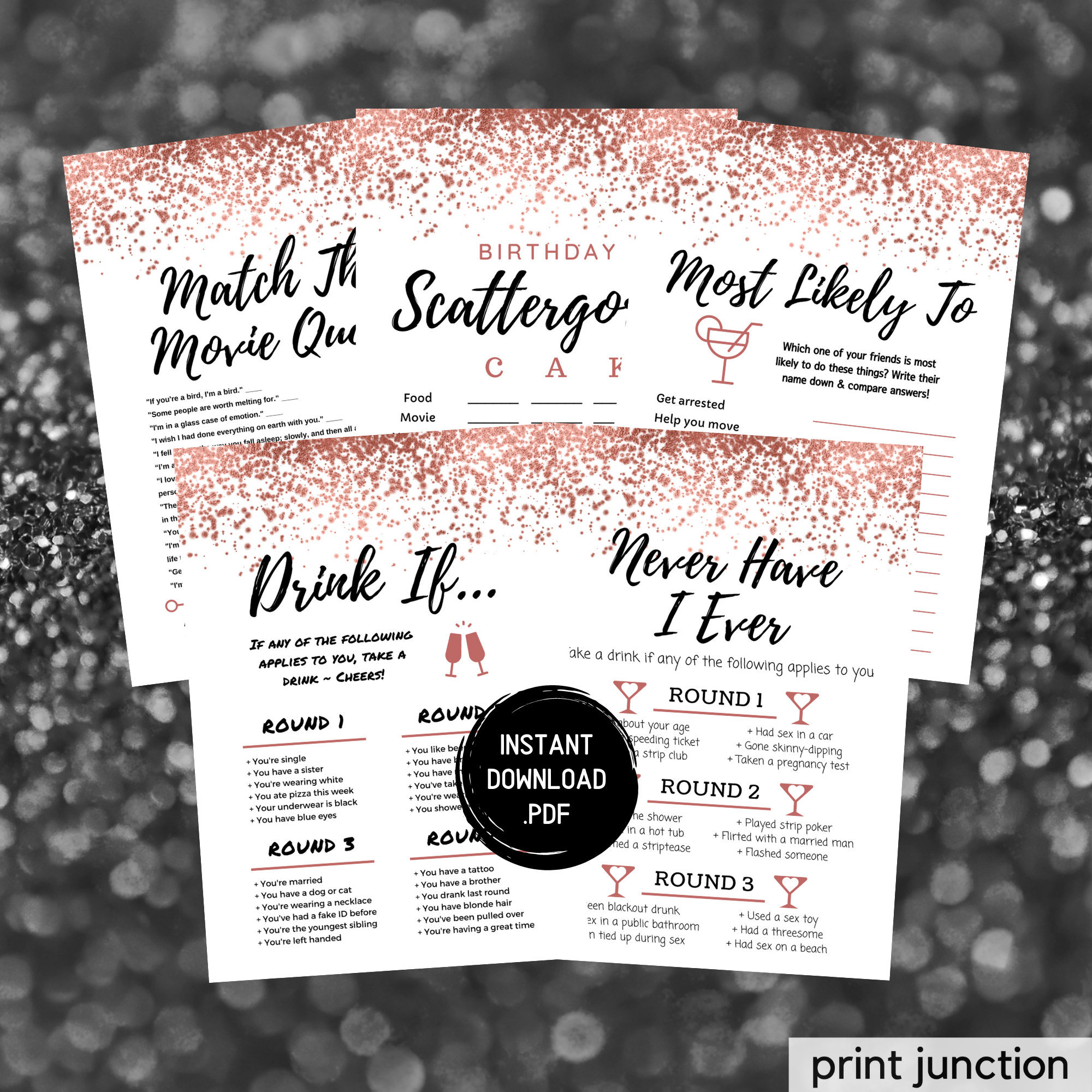 Rose Gold Adult Birthday Game Pack Fun Birthday Party Games - Etsy
