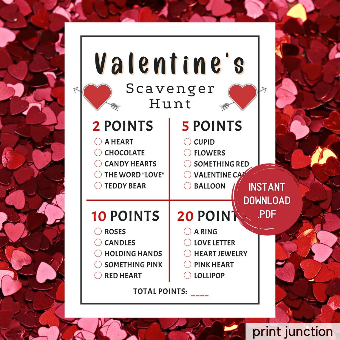 Valentines Day Scavenger Hunt Game, Valentine Printable Games, Fun ...