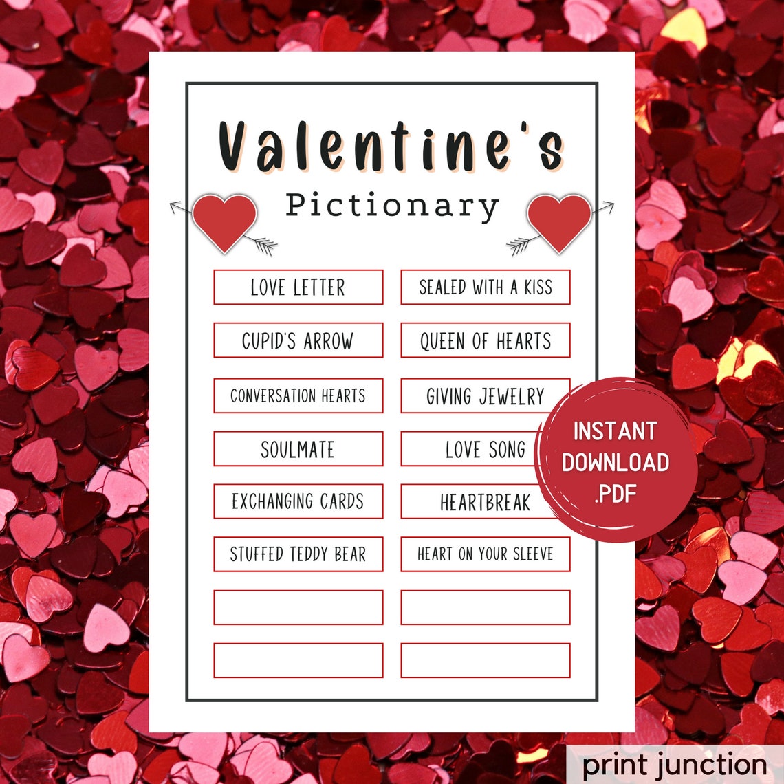 Valentines Day Pictionary Game, Printable Party Game, Valentine's Party ...