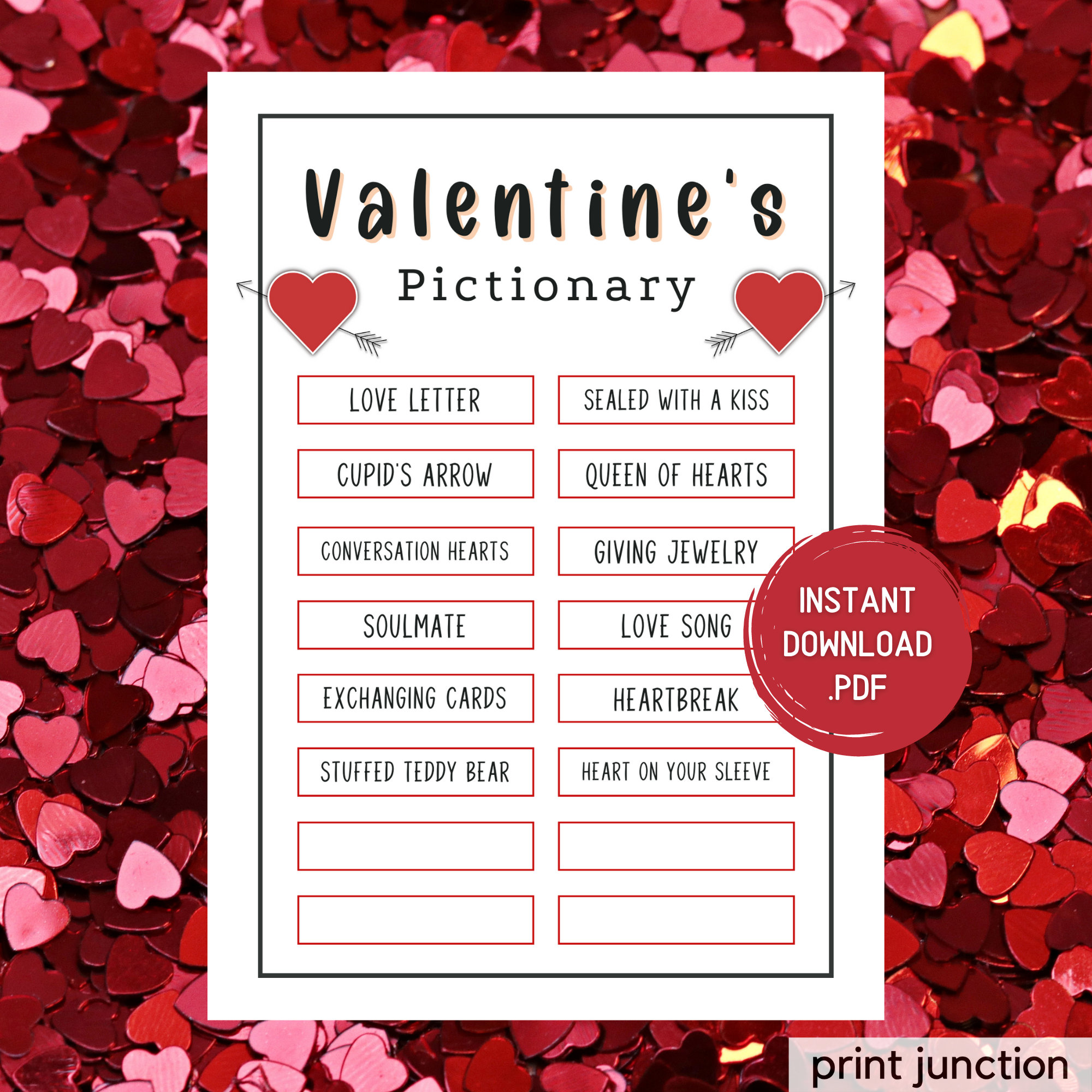 Valentines Day Pictionary Game, Fun Valentine's Day Printable Party ...