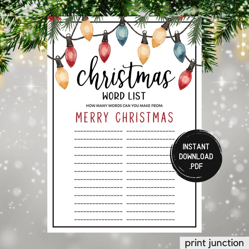 Christmas Word List Game, Printable Holiday Activity, Christmas Game ...
