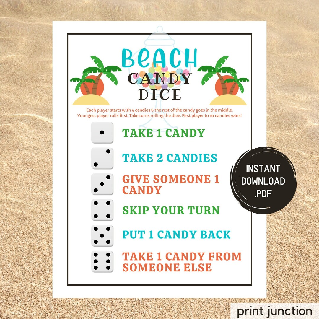 Candy Dice Game, Beach Vacation Games, Summer Party Games, Candy Game ...