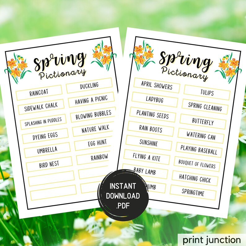 Spring Pictionary Game, Printable Spring Games, Spring Party Games ...