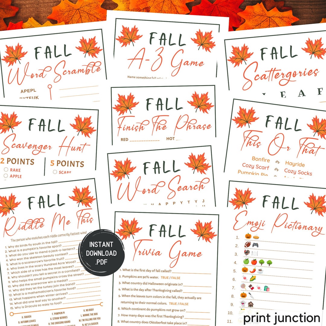 Fall Thanksgiving Games Bundle, Printable Family Activities, Fall Party ...