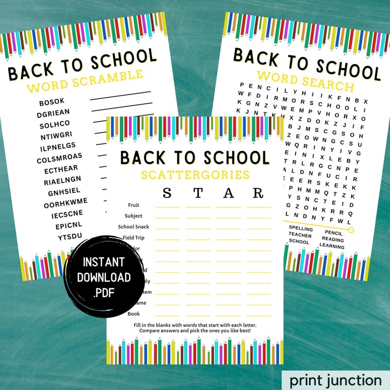 Back to School Games: Word Scramble, Scattergories, Word Search (PDF ...
