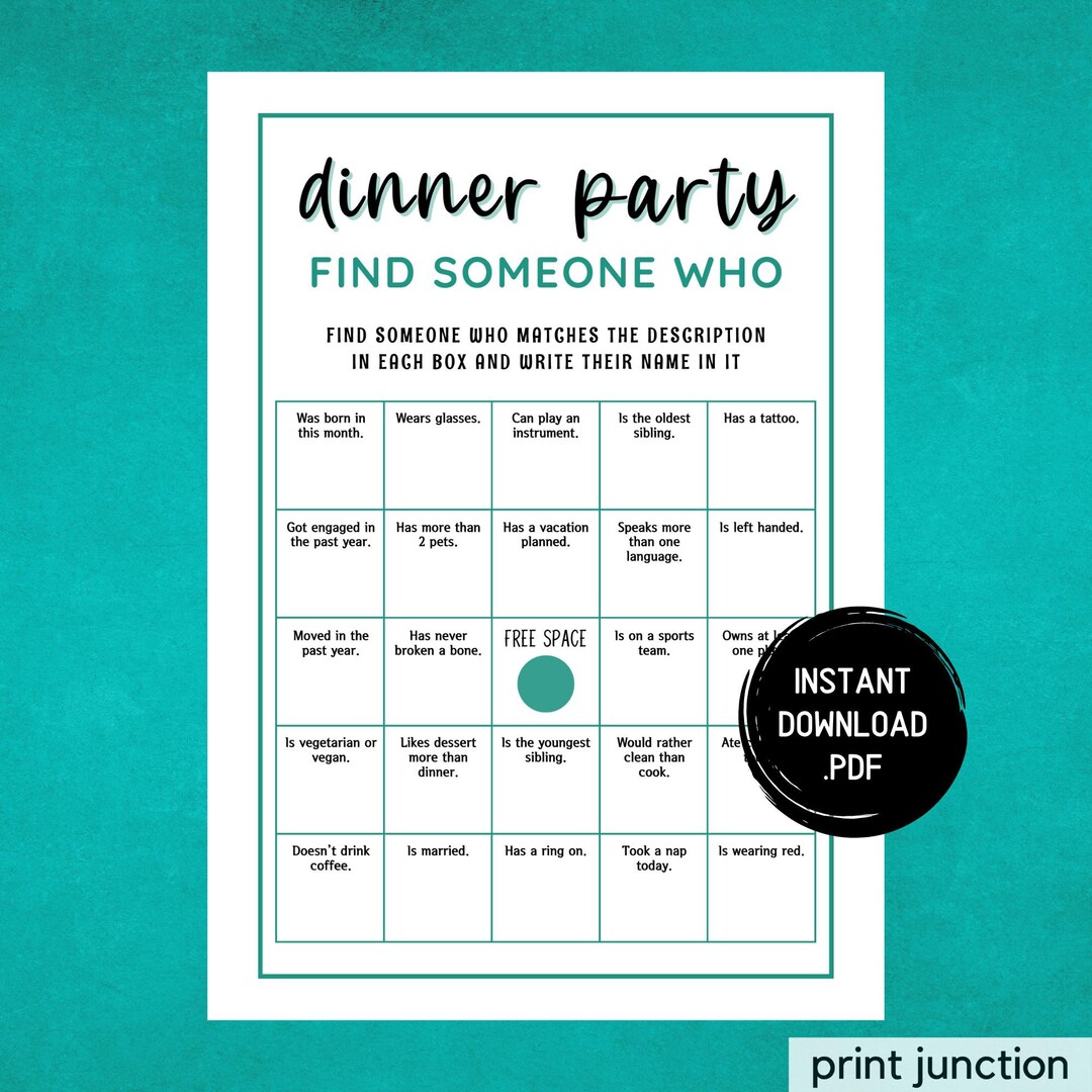 Dinner Party Game, Printable Dinner Party Games, Find Someone Who ...
