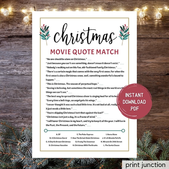 Christmas Movie Quote Match Game Christmas Movie Trivia Game | Etsy