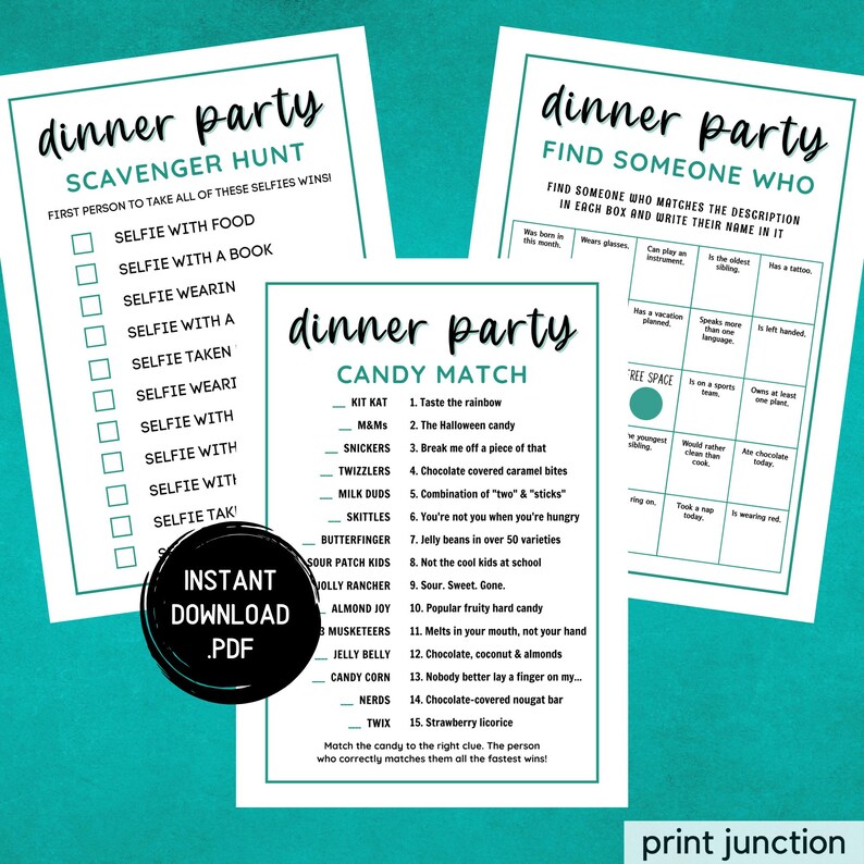 Dinner Party Game Bundle, Printable Dinner Party Games, Dinner Games ...