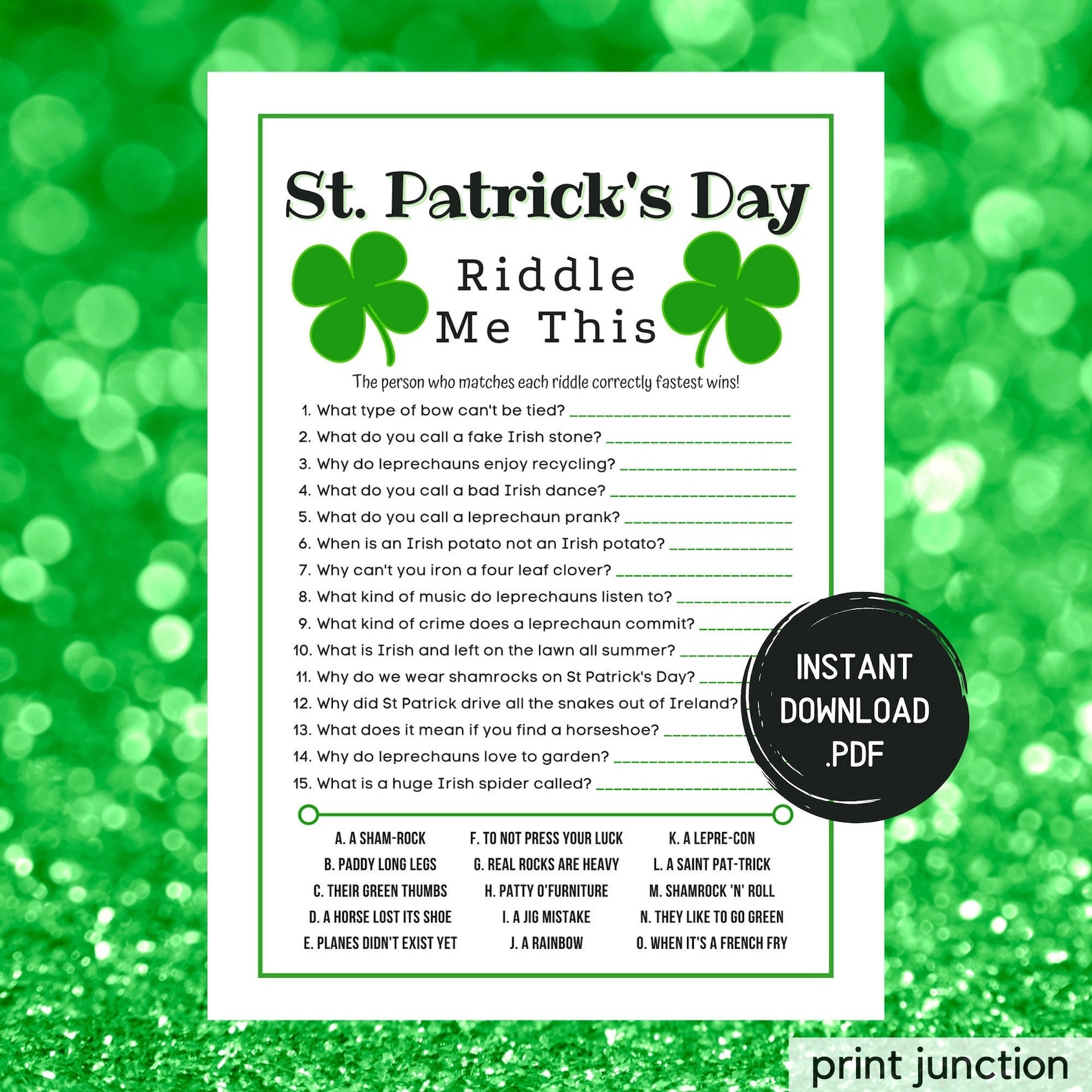 St Patricks Day Riddle Me This Trivia Game, St Patricks Trivia Game ...
