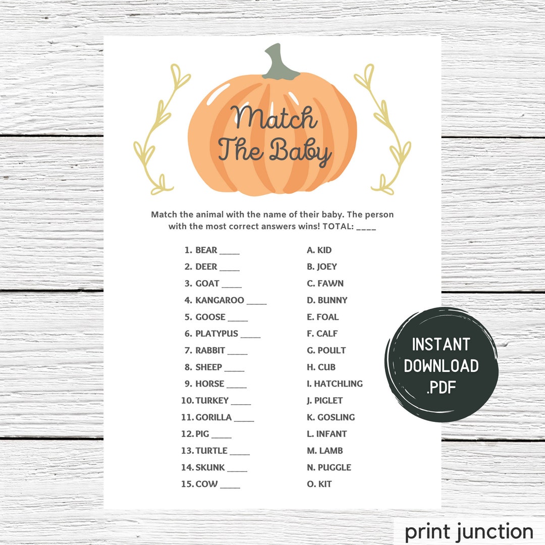 Pumpkin Baby Shower Game: Match the Baby Animal (digital Download) - Etsy