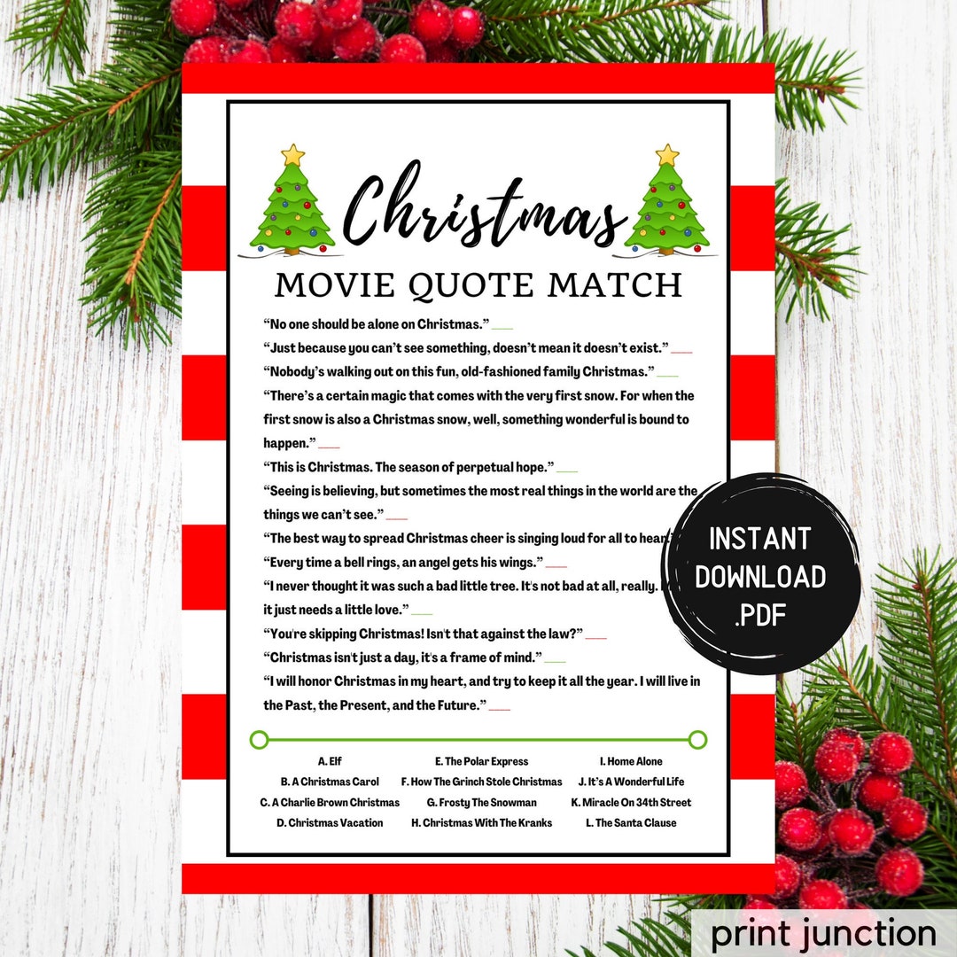 Christmas Movie Trivia Game, Christmas Movie Quote Match Game ...
