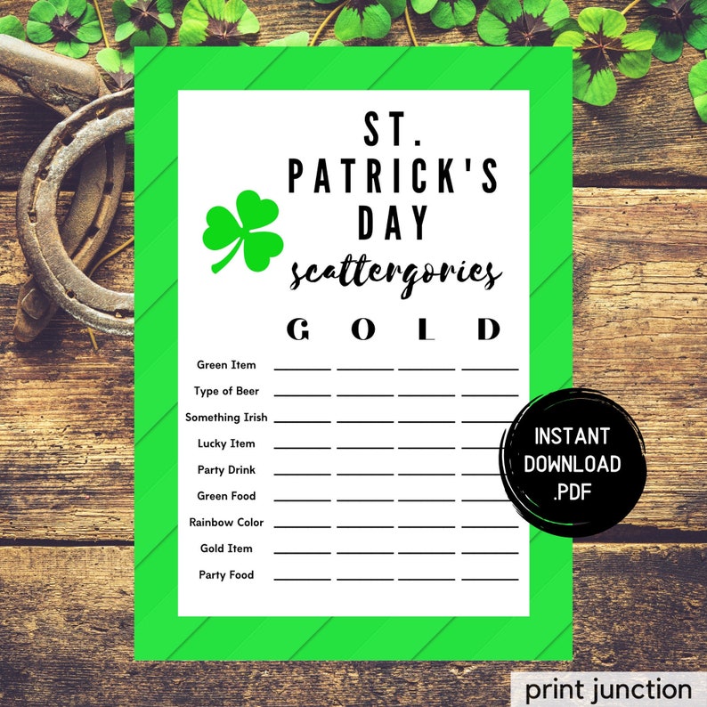 St Patricks Day Scattergories, Printable St Patricks Day Party Game, St ...