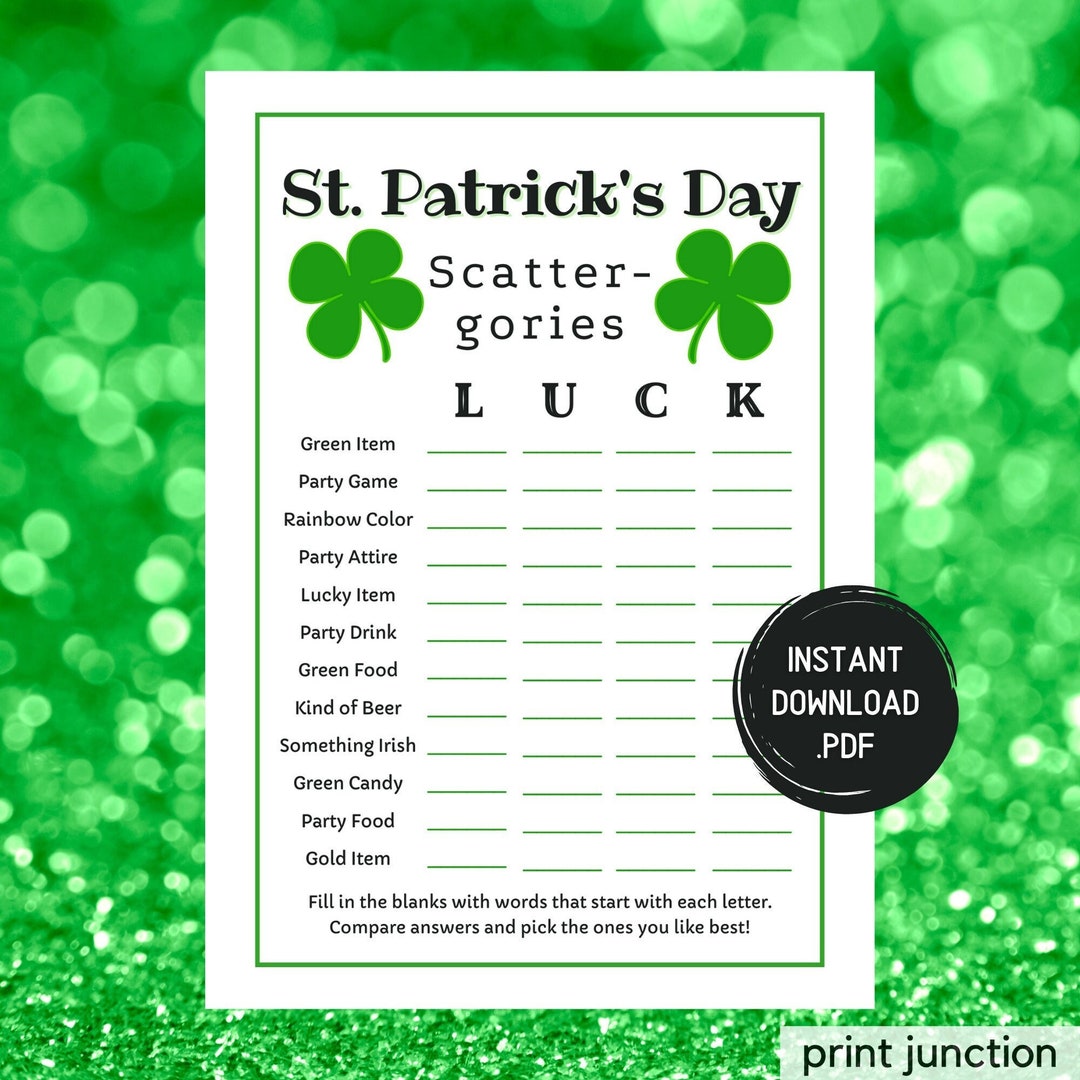 St Patricks Day Scattergories Game, Printable St Patricks Game, St ...
