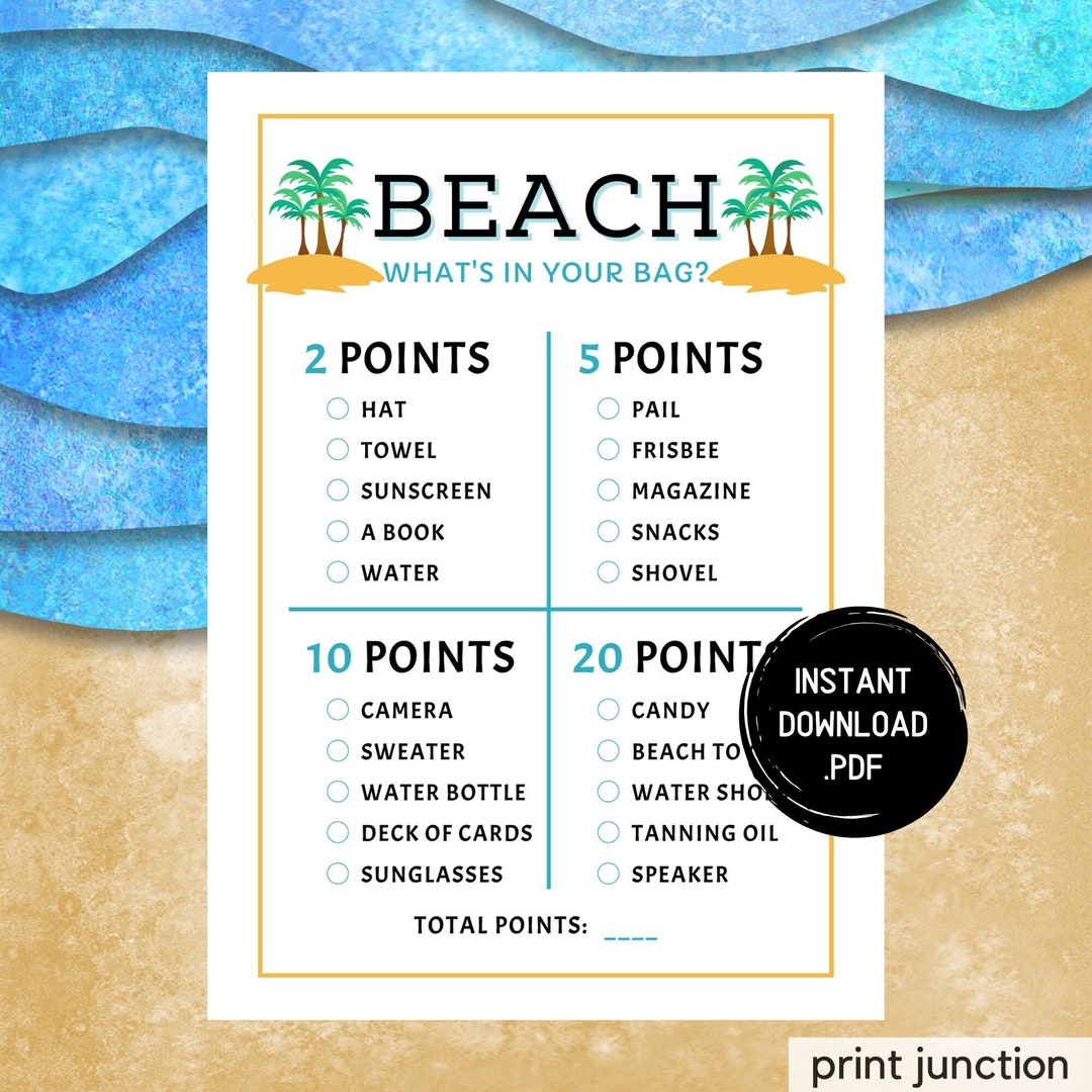 Beach What's in Your Bag Game: Summer Vacation Fun (PDF Download) - Etsy