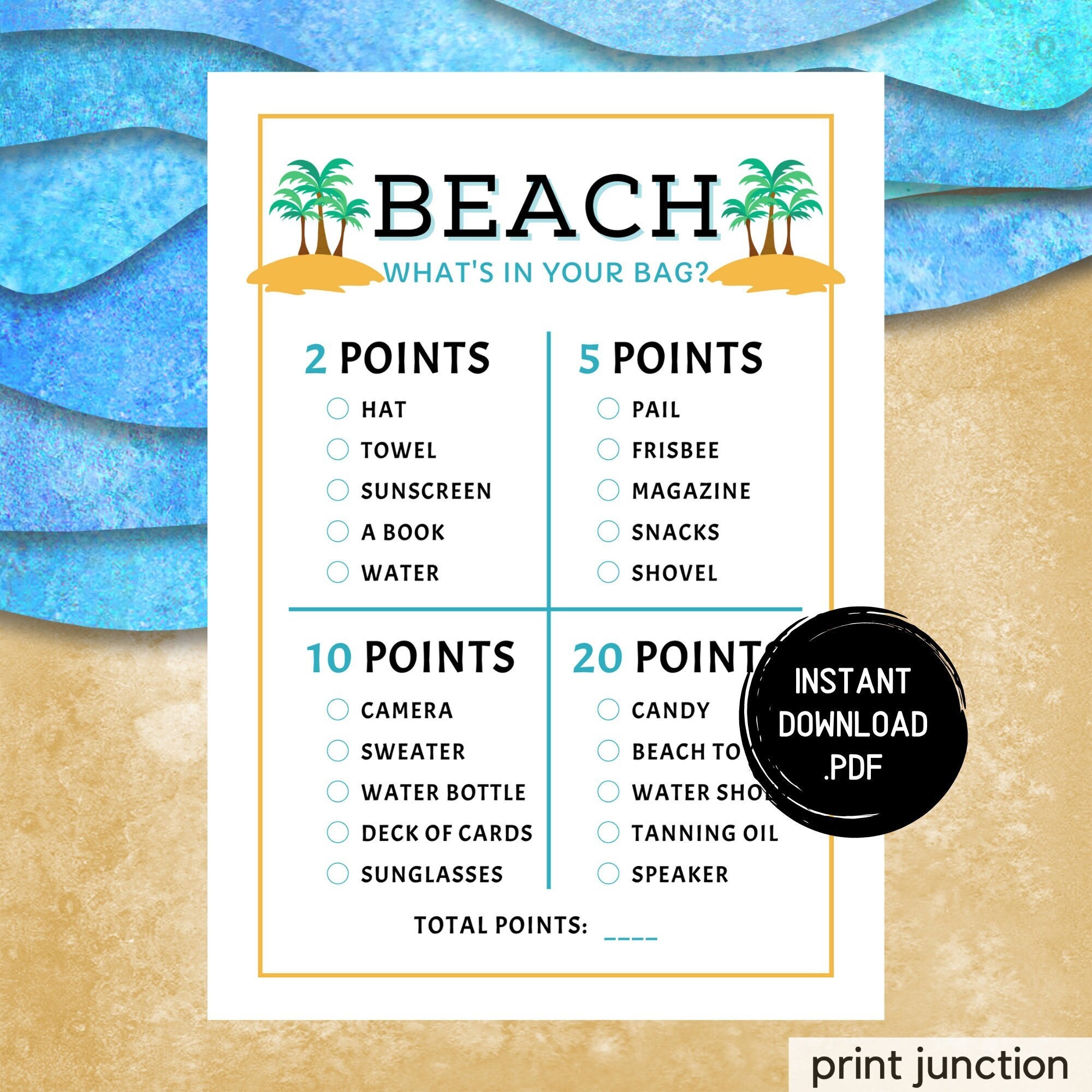 Beach What's in Your Bag Game, Summer Games, Printable Summertime Game ...