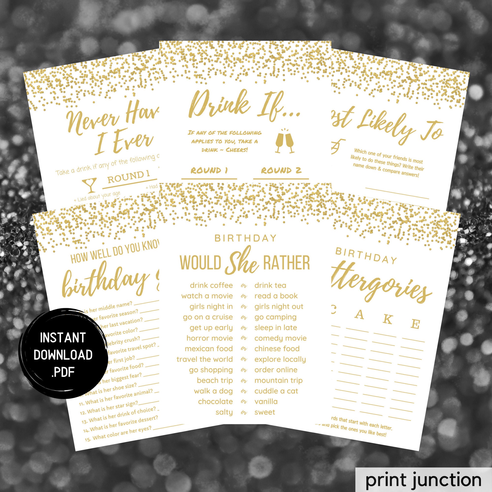 Adult Birthday Games Bundle 30th Birthday Game Pack Birthday Girl Party ...