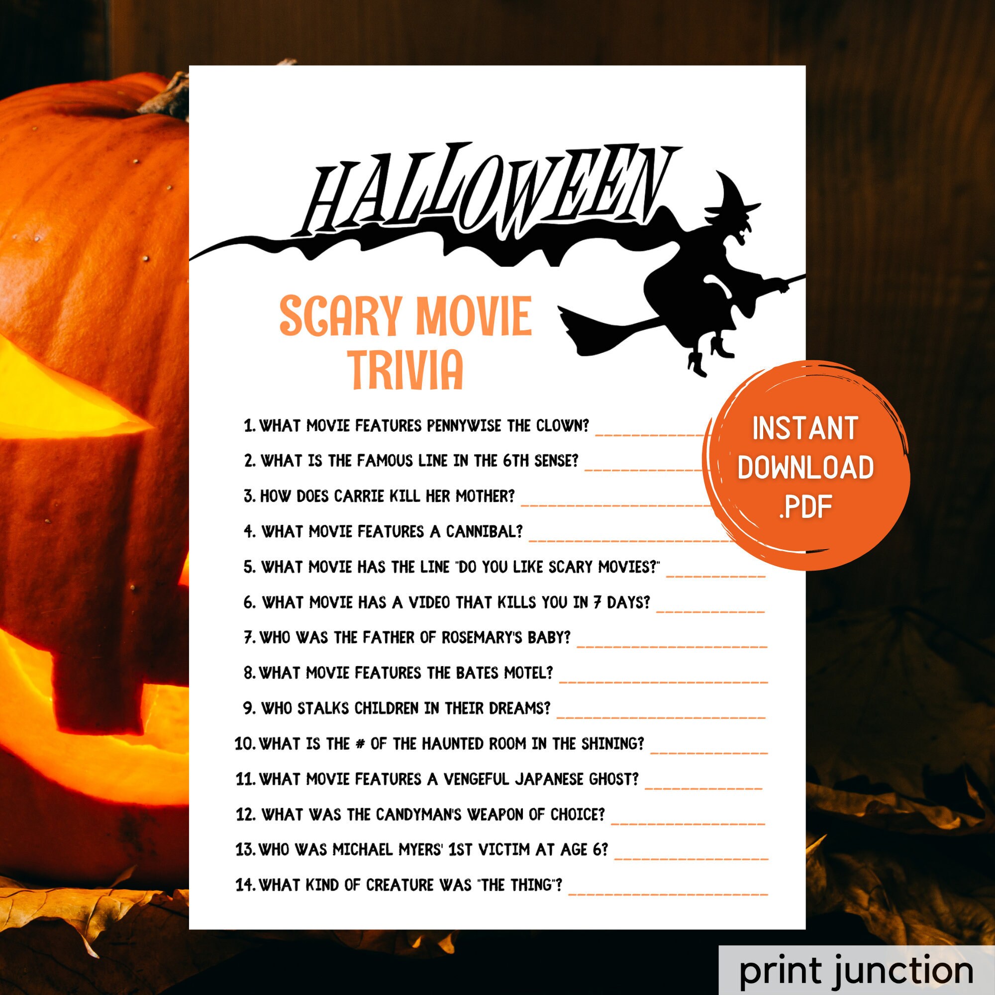 Halloween Trivia Game Halloween Printable Games Scary Movie Trivia Game ...