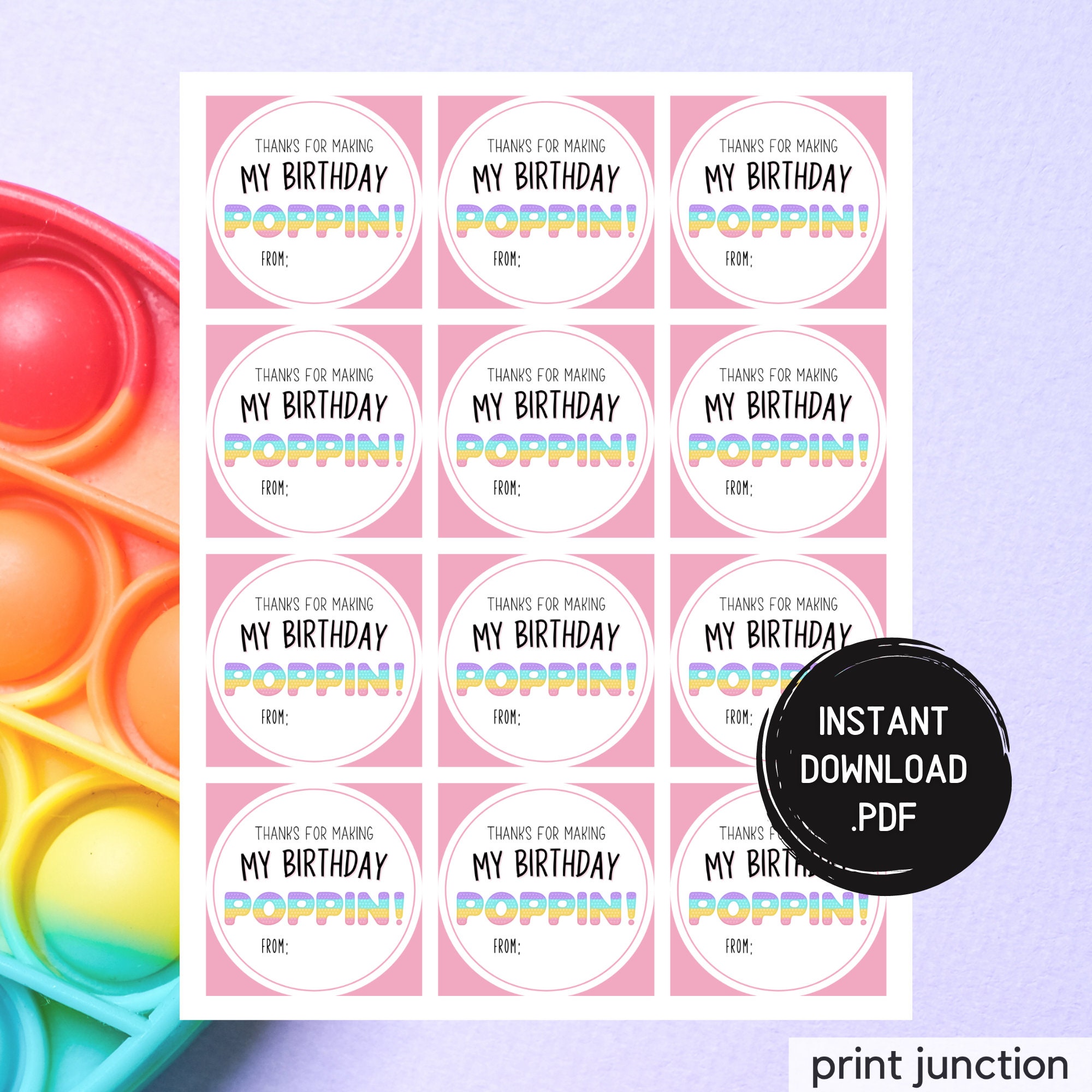 Pop It Birthday Tags, Pop It Favor Tags, Pop It Thank You Tags, Pop It ...