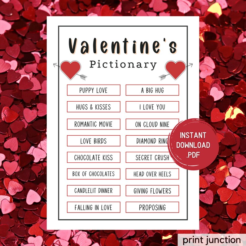 Valentines Day Pictionary Game, Fun Valentine's Day Printable Party ...